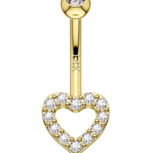 Melighting Gold Belly Button Rings 14K Real Gold Belly Rings Heart Belly Piercing Jewelry Clear CZ Navel Piercing Jewelry for Women