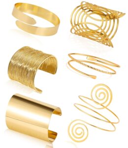 coloyan 6pcs gold arm cuff - upper arm cuff bangle bracelet set adjustable minimalist simple coil bangle wide wire grooved cuff open arm band cuff armlet armlet armband bracelets for women