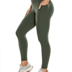 VANTONIA No Front Seam High Waisted Wokout Leggings for Women Yoga Pants with Pockets Buttery Soft Lounge Legging -25" Seaweed Green-Pockets Large