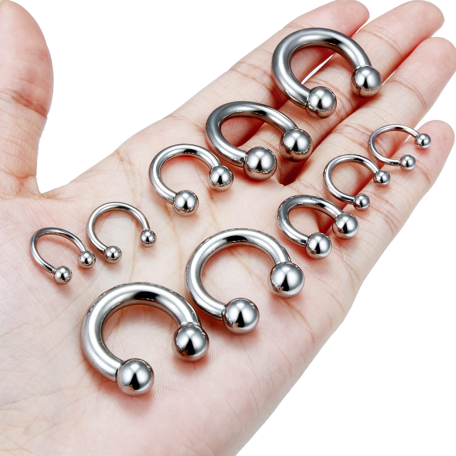 Hoeudjo Large Septum Rings 14G 12G 8G 6G 4G PA Ring Internally Threaded Ball Horseshoe Barbells Ear Gauges Stretching Expander Kit Stainless Steel Stretched Septum Jewelry Kit for Women Men