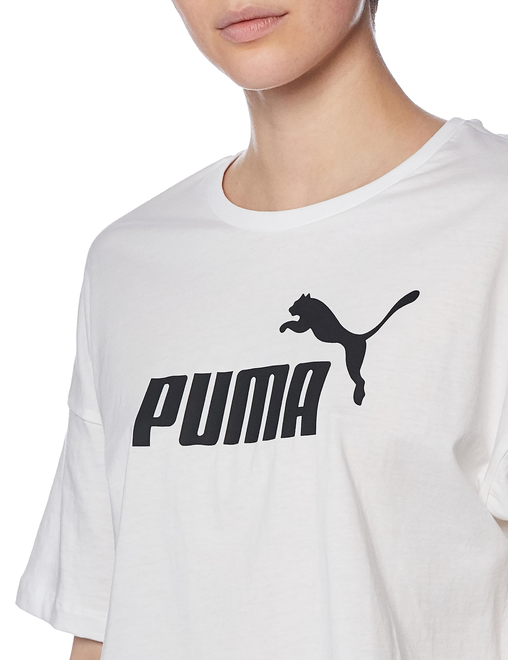 PUMA Women's Essentials Cropped Logo Tee, White, X-Small