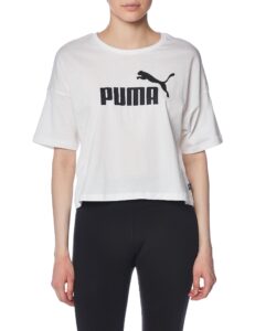 puma women's essentials cropped logo tee, white, x-small