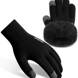 Rahhint Wool Winter Gloves Men Women Fleece Lined Knit Gloves with Touchscreen Fingers Insulated Gloves Keep Hand Warm Gift