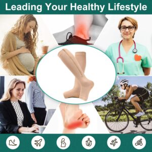 CTHH 2 Pairs Zipper Compression Socks 15-20mmgh-Calf Knee High Open Toe Compression Stocking