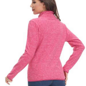 COZZIPLUS Women Zip Up Sweater Jacket with Fleece Interior, Warm Knitted Fleece Jacket with Pockets (Rose Fuchsia Melange, X-Large)