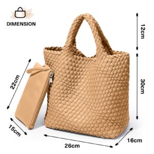 KALIDI Woven Tote Bag, Women Macaron Soft Leather Weave Handbag Purse Wrist Bag Large Capacity Work Shopping Travel Daily