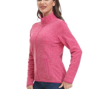 COZZIPLUS Women Zip Up Sweater Jacket with Fleece Interior, Warm Knitted Fleece Jacket with Pockets (Rose Fuchsia Melange, X-Large)