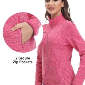 COZZIPLUS Women Zip Up Sweater Jacket with Fleece Interior, Warm Knitted Fleece Jacket with Pockets (Rose Fuchsia Melange, X-Large)