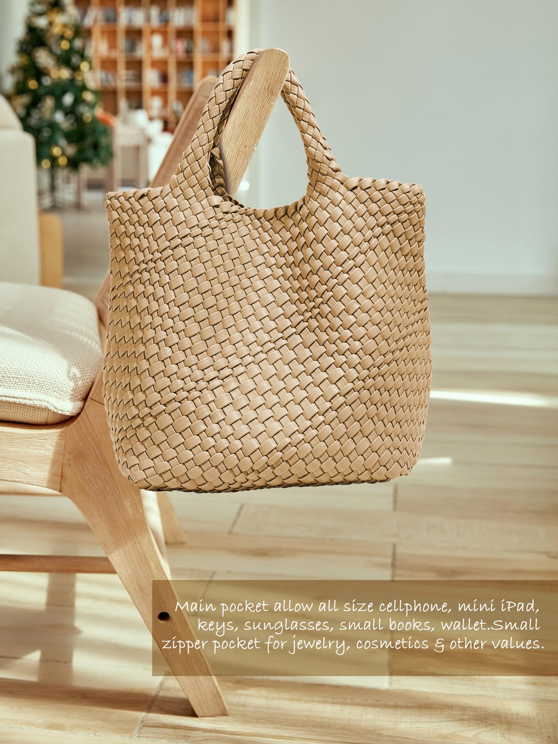 KALIDI Woven Tote Bag, Women Macaron Soft Leather Weave Handbag Purse Wrist Bag Large Capacity Work Shopping Travel Daily