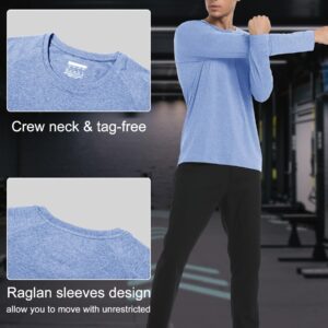 MAGCOMSEN Athletic Shirts for Men Long Sleeve UPF 50 Sun Protection Dry Fit T Shirt Workout Running Outdoor Shirts Light Blue,L