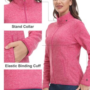 COZZIPLUS Women Zip Up Sweater Jacket with Fleece Interior, Warm Knitted Fleece Jacket with Pockets (Rose Fuchsia Melange, X-Large)