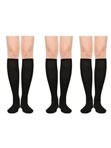 knee high socks for women compression socks 3 pairs womens athletic running casual tube stockings with triple stripes 3 pack black one size