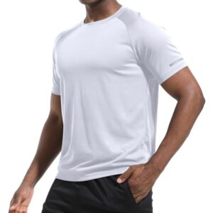 Men's Pack of 1 Workout Running Shirts, Dry Fit Moisture Wicking T-Shirts, Sports Gym Athletic Short Sleeve Shirts White S