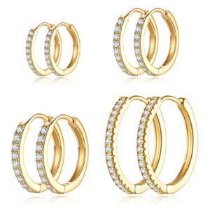 gold hoop earrings for women gold plated cubic zirconia hoop earrings set men lightweight huggie hoops hypoallergenic gold earrings set for women fashion jewelry (4 sizes)