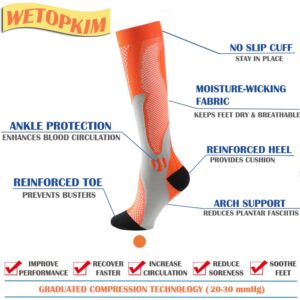 Wetopkim Compression Socks for Women & Men (2 Pairs) 20-30 mmHg Best for Athletic, Running,Flight Travel,Cycling(L/XL)