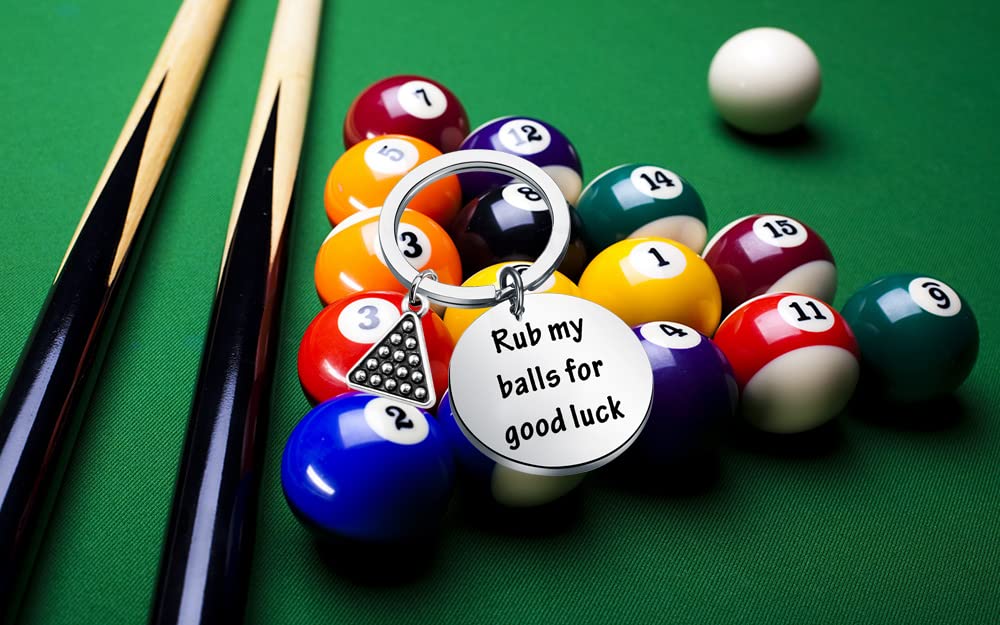 HOLLP Billiards Jewelry Pool Balls Gift Rub My Balls for Good Luck Keychain Women Man (Rub my balls for good luck)