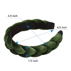 WOVOWOVO Headbands for Women, Non-Slip Soft Solid Thick Wide Solid Color Girls Hair Hoop Velvet Braided Headband's Cute Hair Accessories, Green