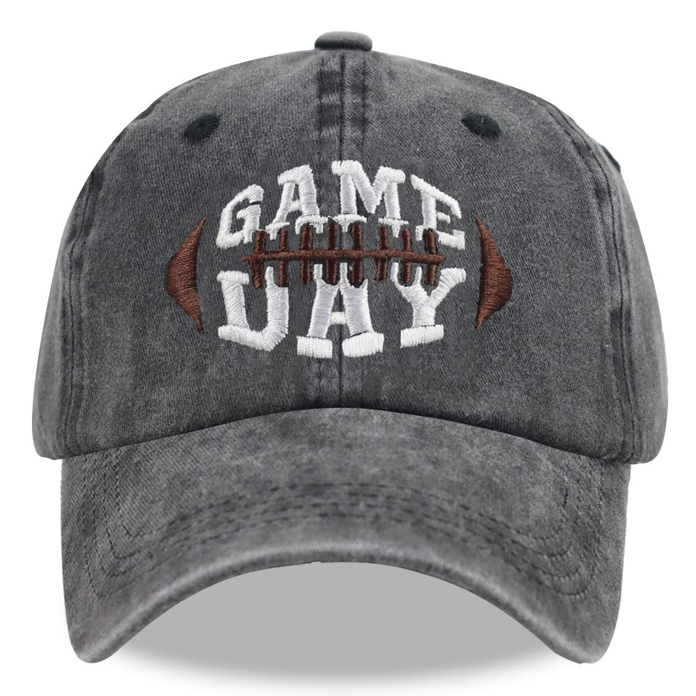 MANMESH HATT Football Dad Game Day Hat for Men, Funny Father's Day Football Accessories Team Gifts, Vintage Washed Distressed Embroidered Baseball Cap (Game Day Black)