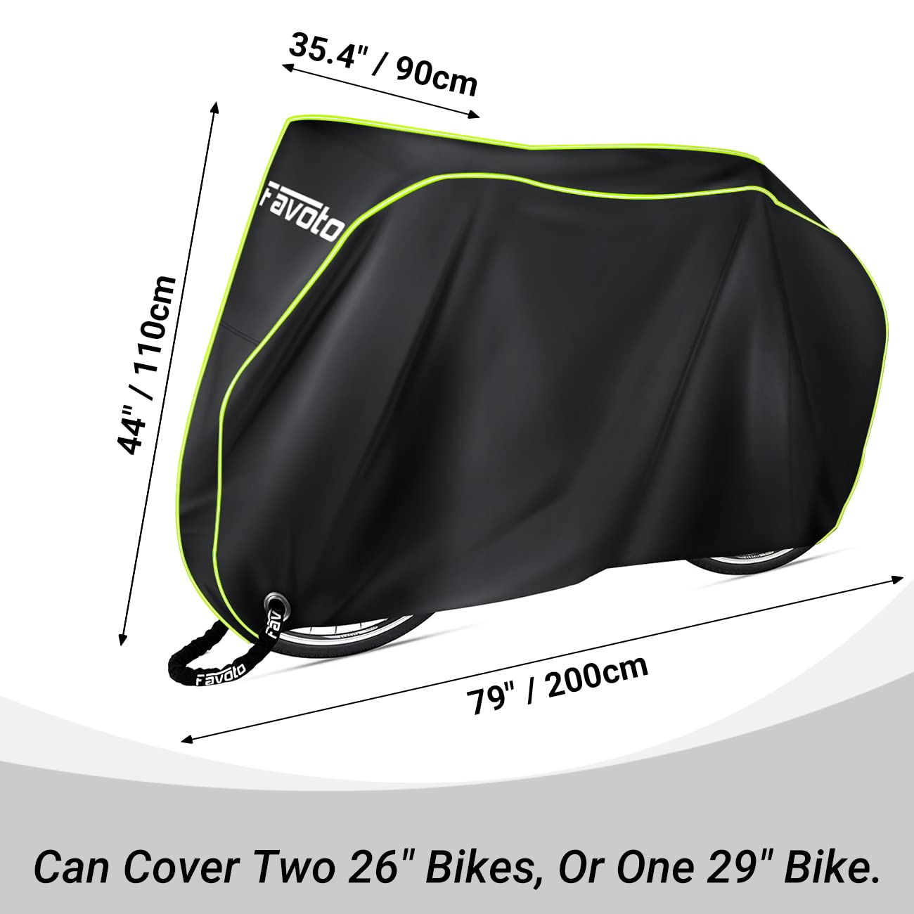 Favoto Bike Cover Outdoor Waterproof - Bicycle Cover for 2 bikes Windproof UV Snow Rustproof with Reflective Stripes Lock Hole Storage Bag for Mountain Road City Cruiser Bike, Green