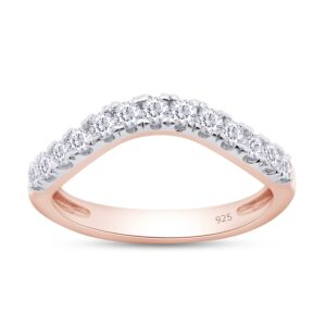 savearth diamonds 1/3 carat (ctw) lab created moissanite diamond half eternity curved wedding band 14k rose gold over sterling silver for women with 2.5mm width, (0.33 ctw)