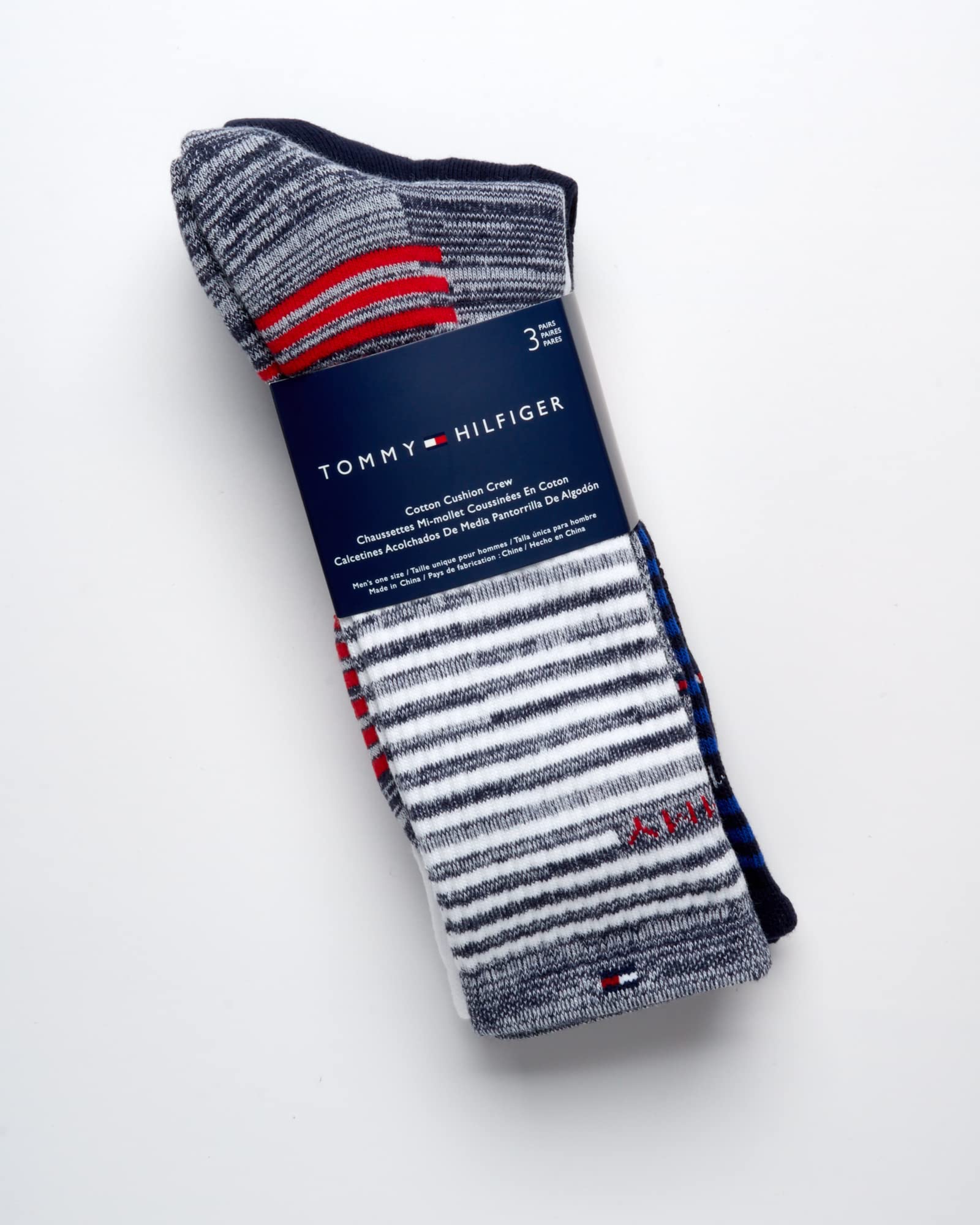 Tommy Hilfiger Men's Athletic Socks - Cushion Crew Socks (3 Pack), Size 7-12, Navy Assorted