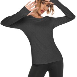 Back Long Sleeve Workout Tops for Women with Thumb Hole Backless Crewneck Gym Yoga Shirts Black