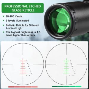 Professional Crossbow Scope, 300-450FPS(1.5-5x32), 20-100 Yards High Brightness and high Definition Red and Green Etched Glass Reticle, Free 20mm mounts