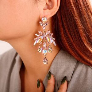 denifery wedding teardrop dangle earrings crystal rhinestone earrings chandelier earrings rhinestone dangle drop earrings for women and girls (pink)