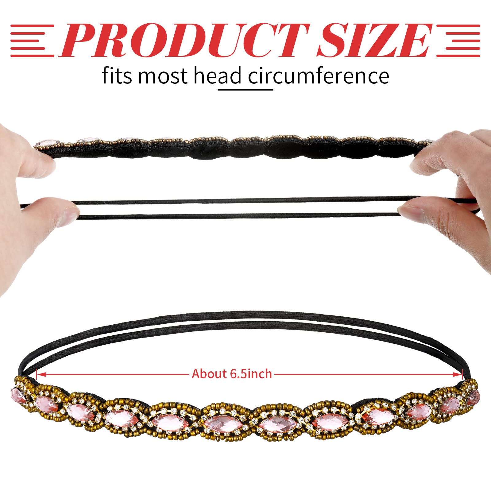 Jutom 6 Pieces Rhinestone Beaded Headbands Elastic Rhinestone Headbands Vintage Crystal Beaded Stretchy Hairbands Jewelry Hair Accessories for Women and Girls