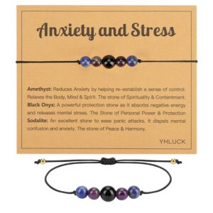 yhluck anxiety stress relief crystals bracelet quartz crystal bracelet black onyx amethyst sodalite calming crystal natural gemstones chakra bracelet yoga reiki gift