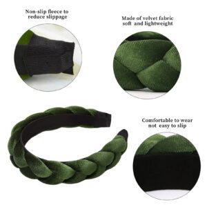 WOVOWOVO Headbands for Women, Non-Slip Soft Solid Thick Wide Solid Color Girls Hair Hoop Velvet Braided Headband's Cute Hair Accessories, Green