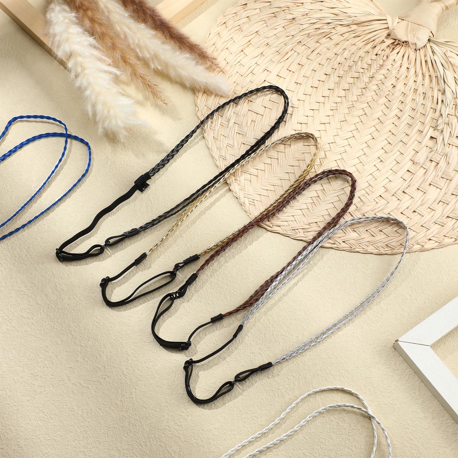 Yinder Women's Boho Leather Stretchy Double Non Slip Hair Accessory - 6 Pcs Elastic Braided Headbands in Elegant Color