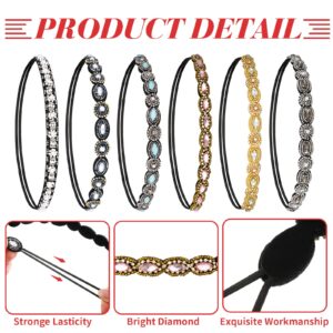 Jutom 6 Pieces Rhinestone Beaded Headbands Elastic Rhinestone Headbands Vintage Crystal Beaded Stretchy Hairbands Jewelry Hair Accessories for Women and Girls