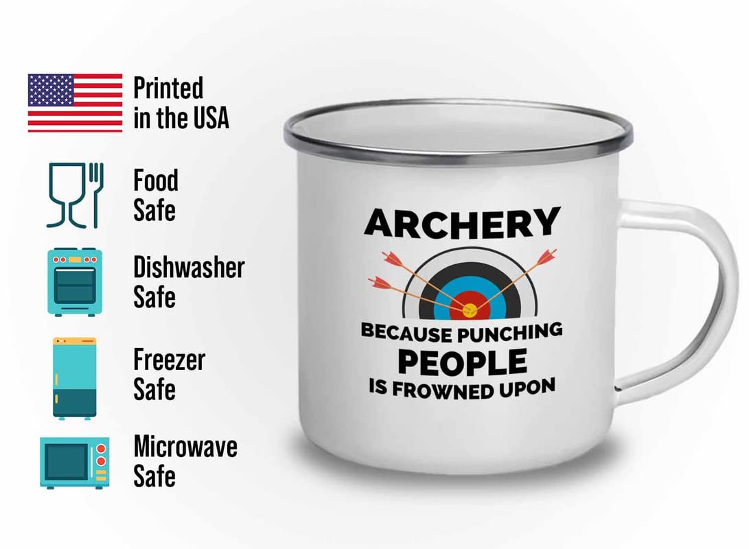 Archery Camper Mug 12oz - Archery because punching - Archery Shot Trainer Crossbow Compound Bow Hunting Arrow