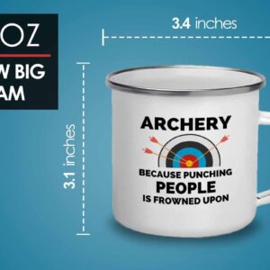 Archery Camper Mug 12oz - Archery because punching - Archery Shot Trainer Crossbow Compound Bow Hunting Arrow