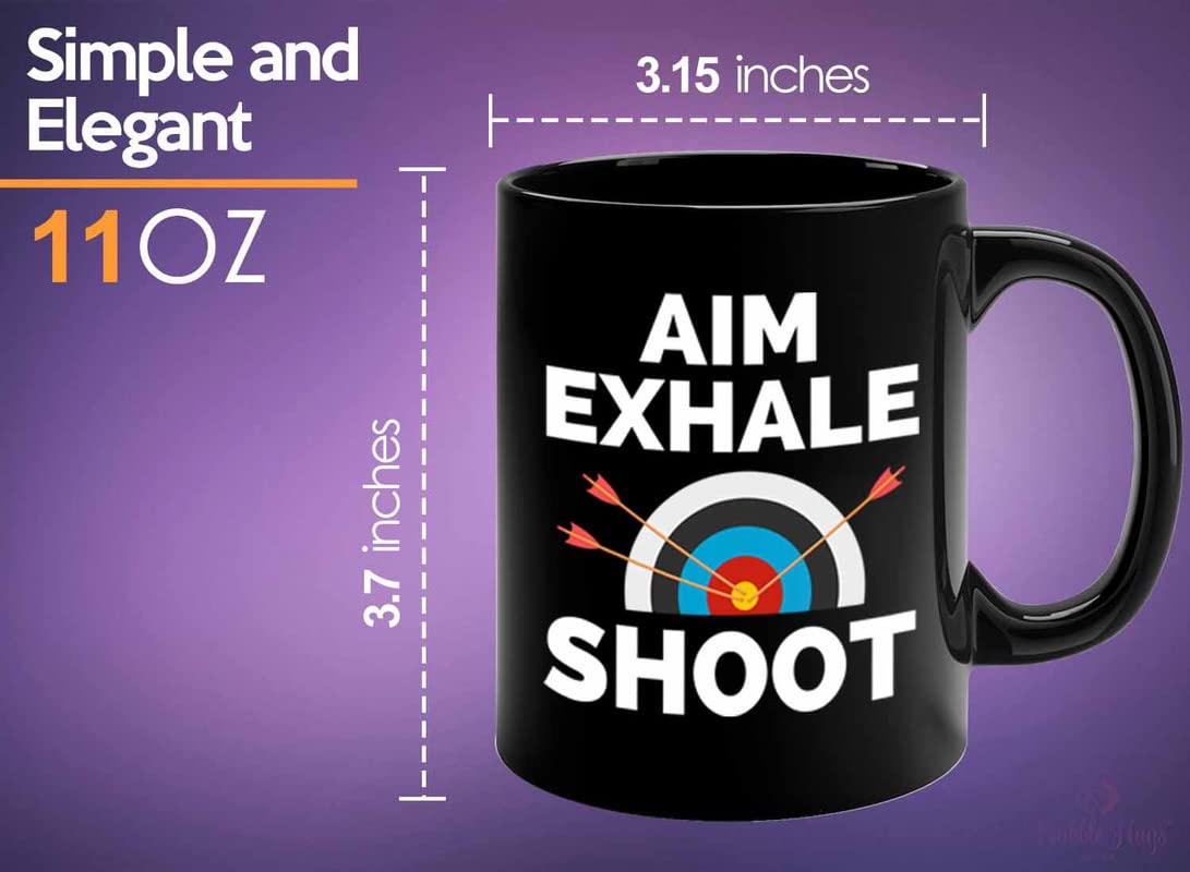 Bubble Hugs Archery Coffee Mug 11oz Black - Aim Exhale shoot - Archery Trainer Bowfishing Deer Shooting Target Shot