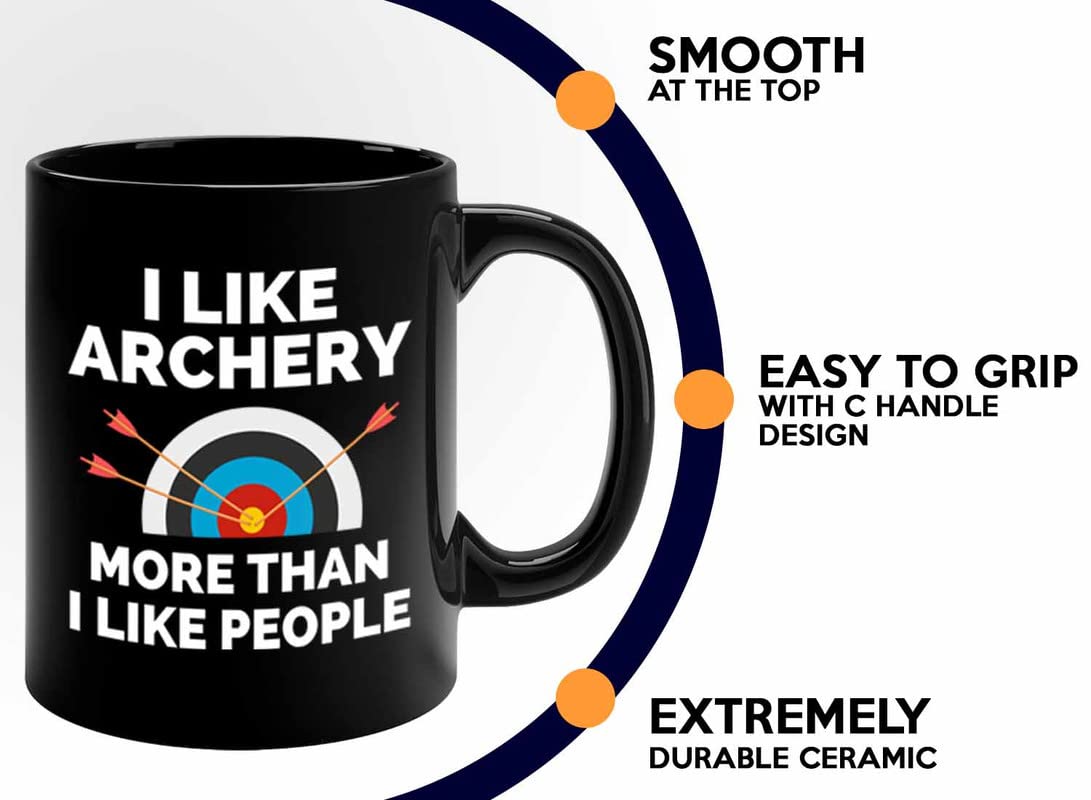 Bubble Hugs Archery Coffee Mug 11oz Black - I Like Archery More - Archery Trainer Bowfishing Deer Shooting Target Shot