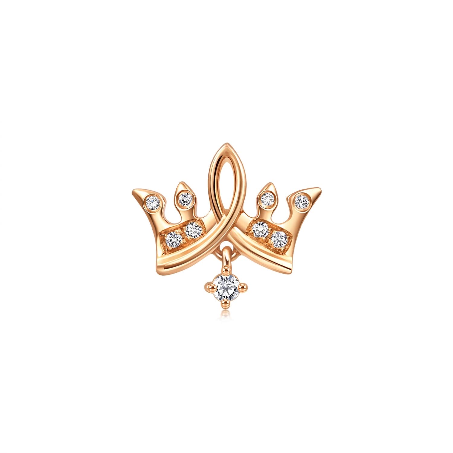 CHOW SANG SANG Delicate Gold 18K Rose Solid Gold Crown Single Stud Earring for Women and Girls 93320E