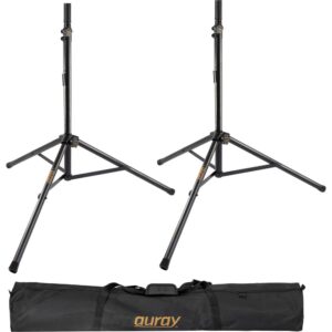 Mackie Thump215 1400W 15" Powered PA Loudspeaker System (Pair) Bundle with Auray SS-47S-PB Steel Speaker Stands, Carrying Case, and 2X 20 XLR-XLR Cable