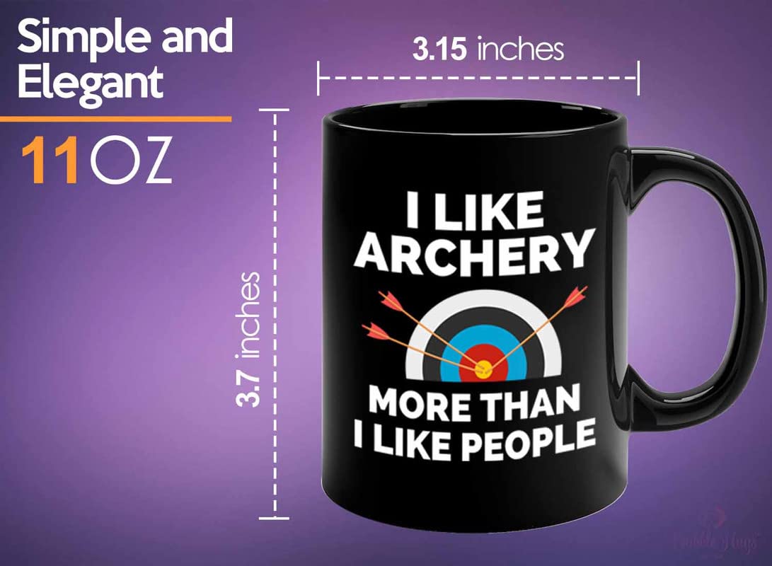 Bubble Hugs Archery Coffee Mug 11oz Black - I Like Archery More - Archery Trainer Bowfishing Deer Shooting Target Shot