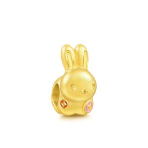 CHOW SANG SANG 999 24K Solid Gold Charm Rabbit with Colorful Coins Patterns Charm Blessing Bracelet for Women 93618C