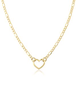 jewelry atelier gold filled figaro heart necklaces – 14k yellow gold filled heart pendant with solid figaro chain for women with different sizes (2.7mm, 4.5mm)