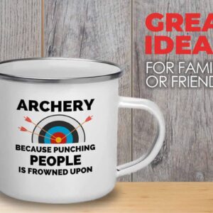 Archery Camper Mug 12oz - Archery because punching - Archery Shot Trainer Crossbow Compound Bow Hunting Arrow