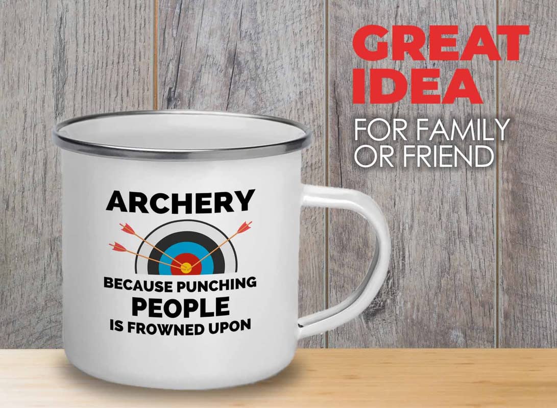 Archery Camper Mug 12oz - Archery because punching - Archery Shot Trainer Crossbow Compound Bow Hunting Arrow