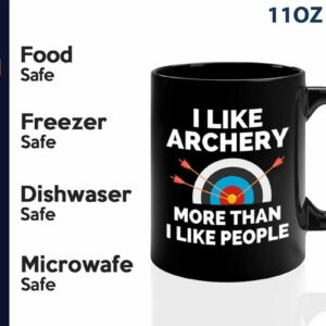 Bubble Hugs Archery Coffee Mug 11oz Black - I Like Archery More - Archery Trainer Bowfishing Deer Shooting Target Shot