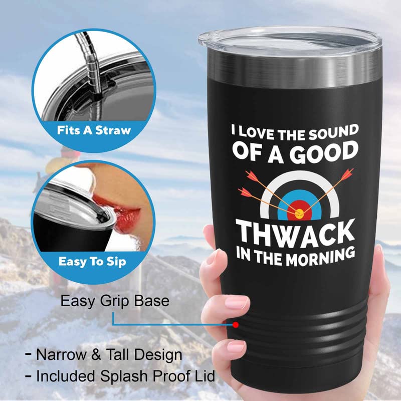 Archery Black Ringneck Tumbler 20oz - Thwack in the morning - Archery Shot Trainer Crossbow Compound Bow Hunting Arrow