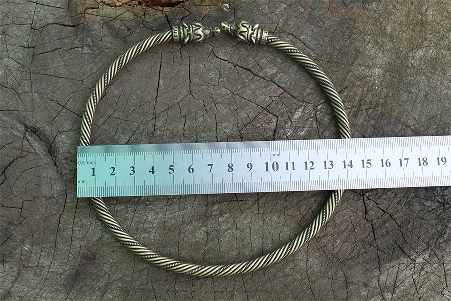 LANSEIS viking wolf necklace Viking Wolf Head Fenrir Torc Neck Ring Ragnar Handmade Heavy Twisted Brass Wire Pagan Norse