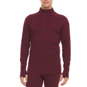 minus33-100% merino wool - isolation men’s midweight quarter zip - warm pullover - outdoor recreation sweater - no itch renewable fabric - burgundy - medium