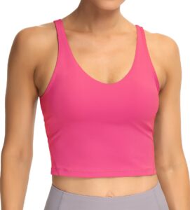 dragon fit women's tank top padded sports bra running workout yoga crop top bright pink