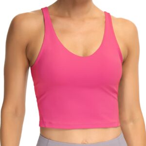 Dragon Fit Women's Tank Top Padded Sports Bra Running Workout Yoga Crop Top Bright Pink